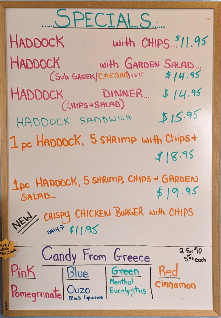 Menu - Captain George Fish and Chips